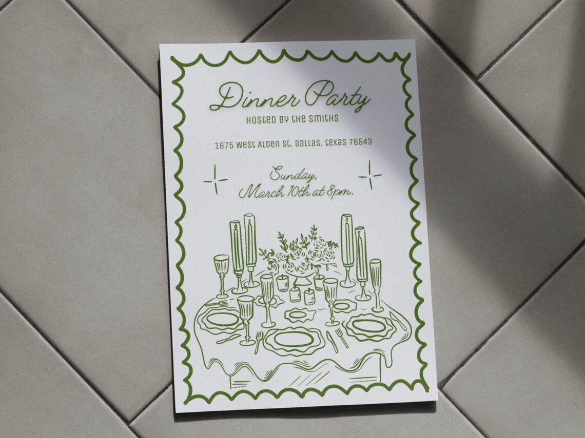 Vintage Dinner Party Template 5x7 Printable Invitation | Whimsical ...
