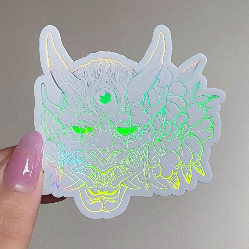 White Holographic Japanese Oni Sticker 1 Pc Limited Edition - Etsy