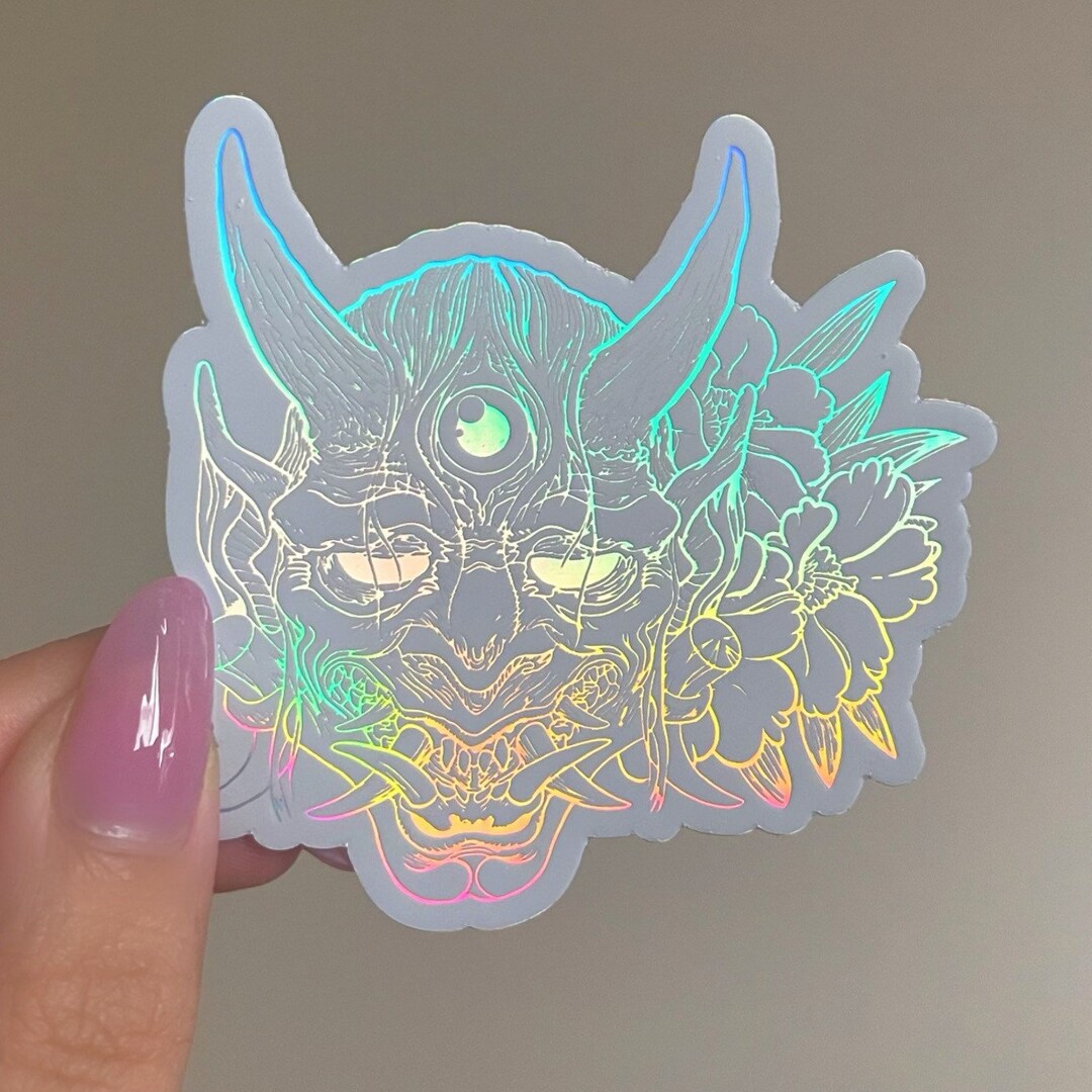 White Holographic Japanese Oni Sticker (1 Pc) Limited Edition Premium ...