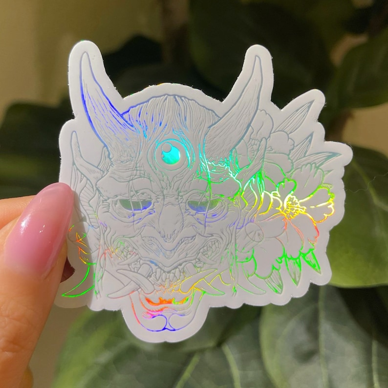 White Holographic Japanese Oni Sticker 1 Pc Limited Edition - Etsy