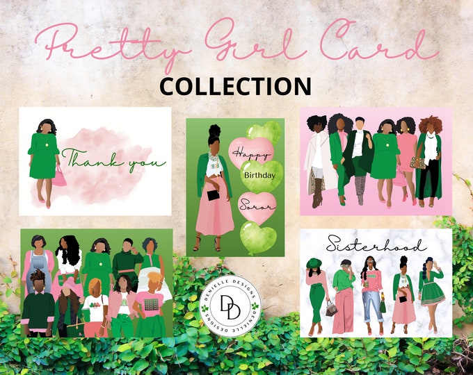 AKA Greeting Cards, Pretty Girl Cards, Sorority Card, Pink and Green ...
