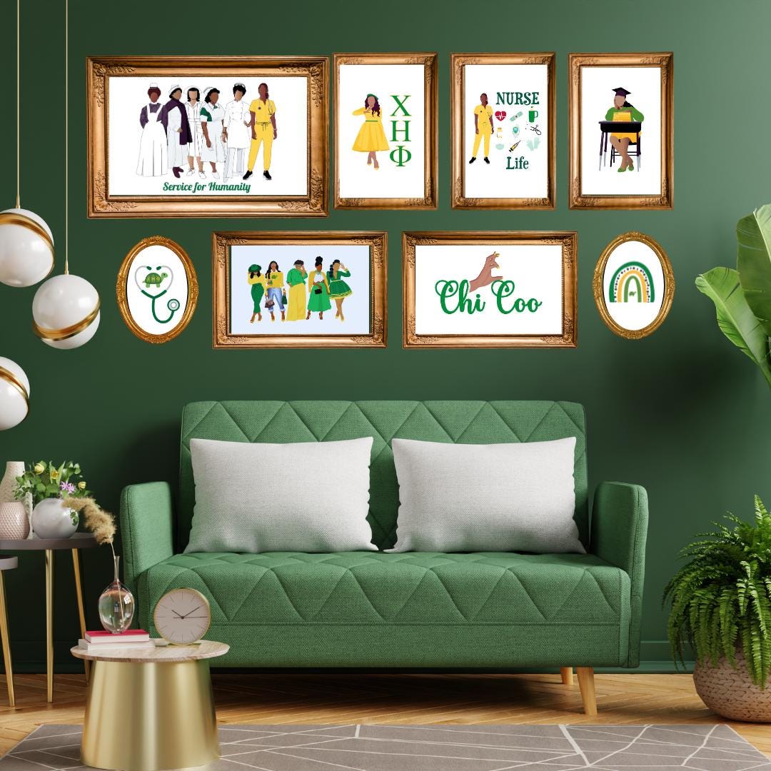 Chi Eta Phi Gallery Wall | Green and Gold Wall Decor | Black Woman Art ...