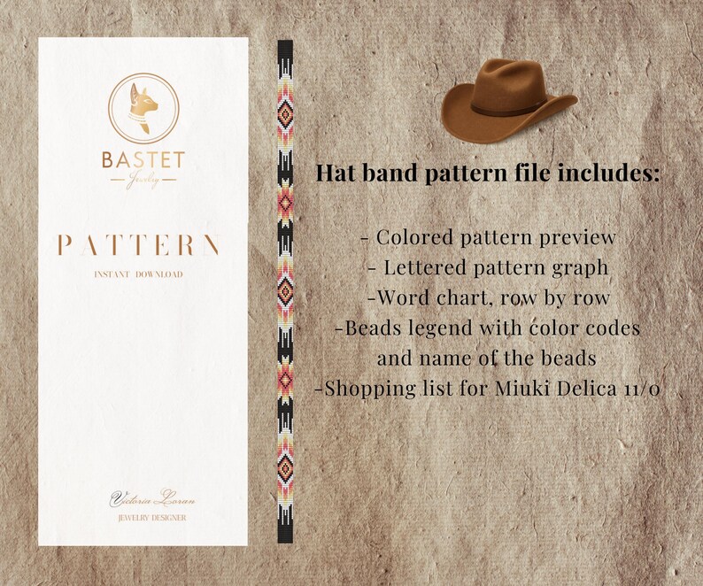 Loom Beaded Hat Band Pattern: Western Cowboy Cowgirl Style PDF Pattern ...