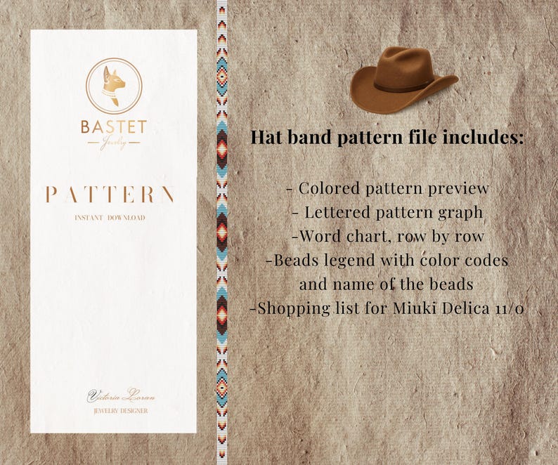 Costume Hat Band Pattern PDF –loom Bead Pattern PDF, Western Cowboy Hat ...