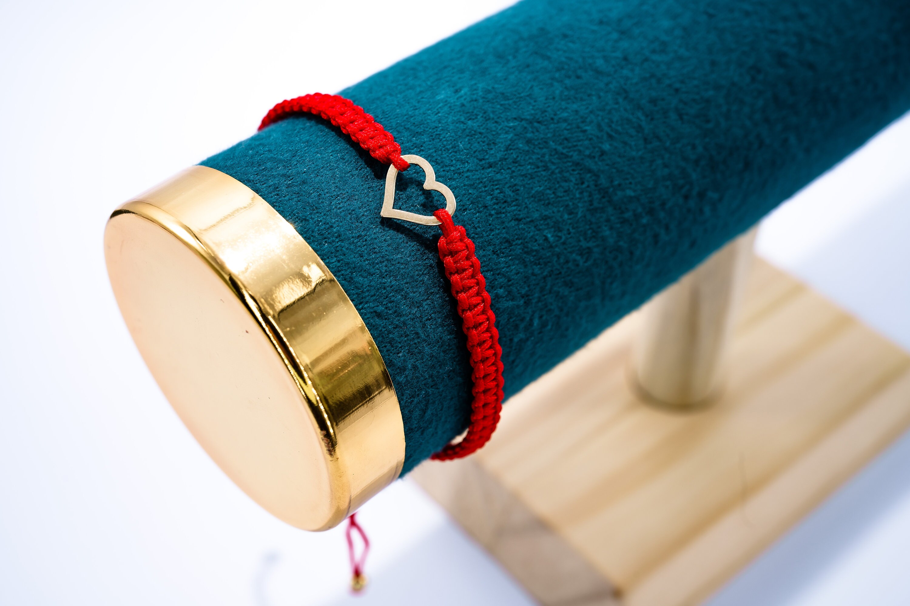 14k Solid Gold Heart Braceletred Cord String Bracelet - Etsy