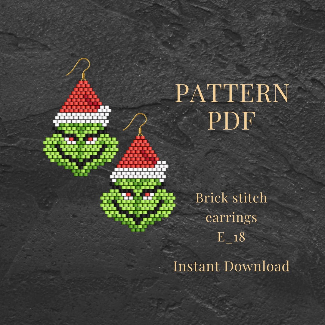 Grinch Seed Bead Funny Earrings Miyuki Brick Stitch Pattern DIY Grinch ...