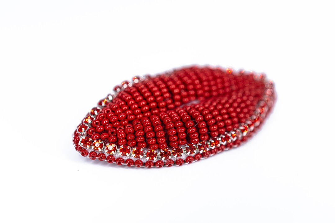 Sexy Red Lips Beaded Brooch Lips, Embroidery Sexy Red Lips Homemade ...