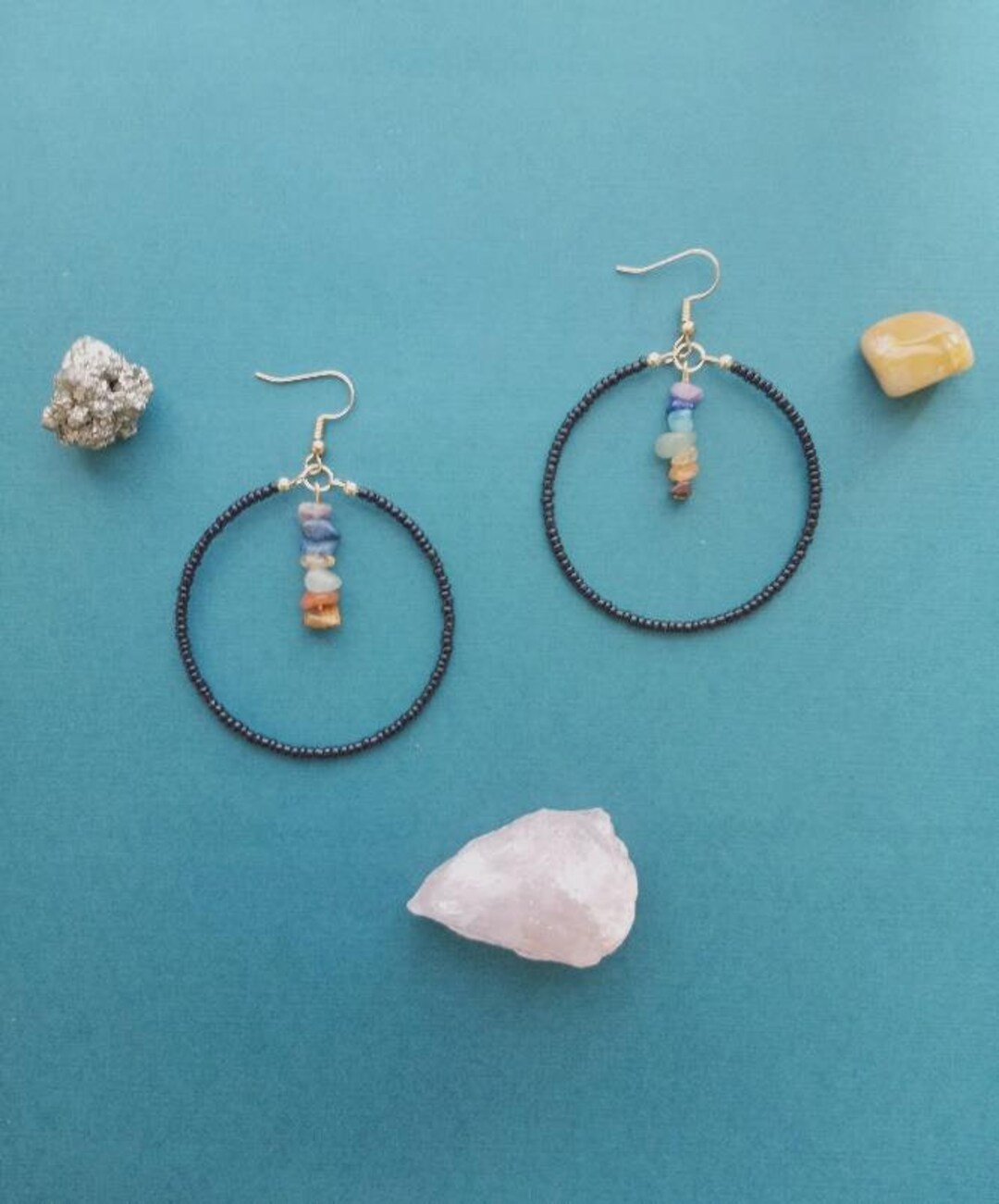 Chakra Healing Hoops Black Light Weight Hoop Locket Silver Hand Made Hippie Womens Fashion ...