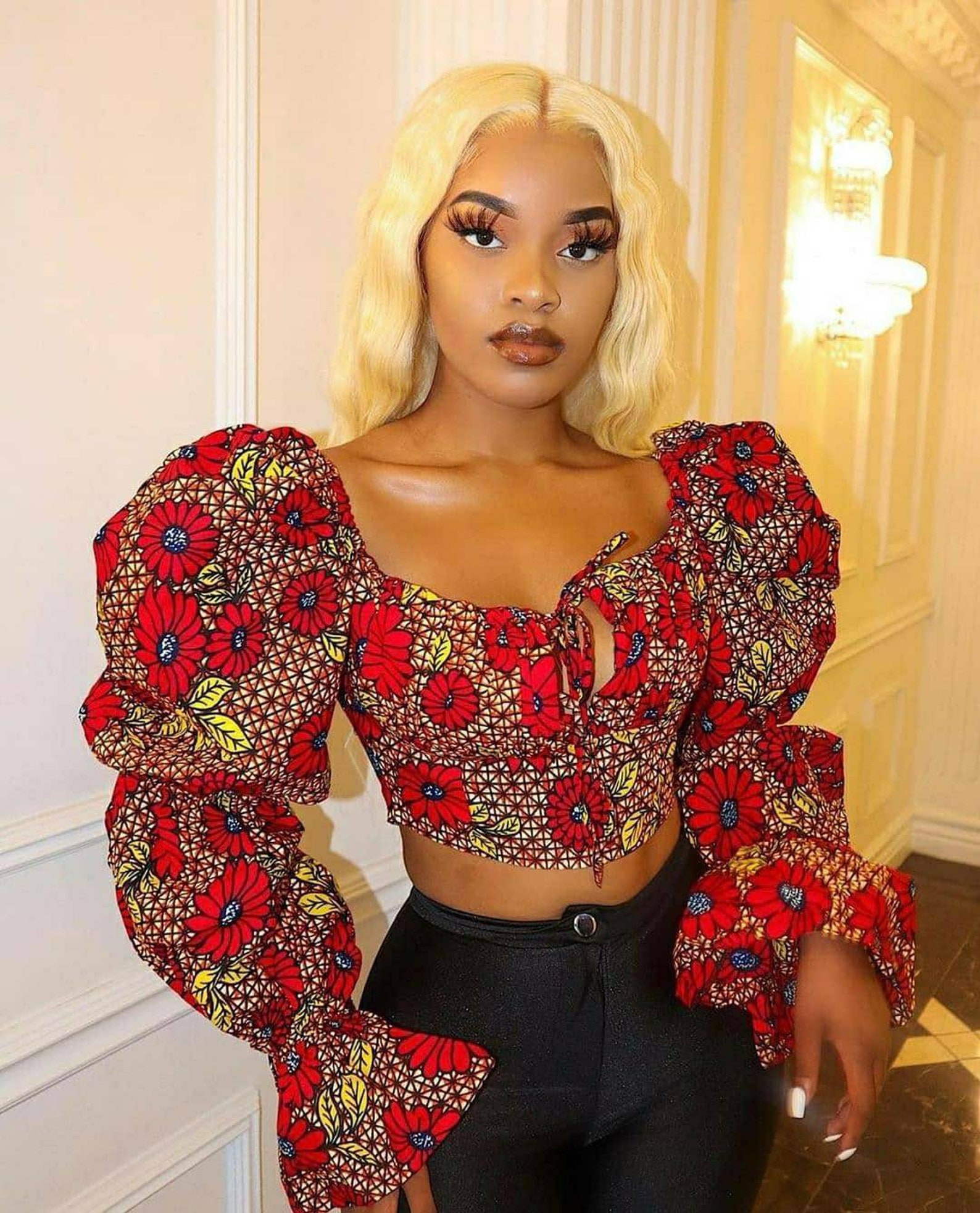 Ankara Plunge Crop Top With Full Puffy Sleeves African Etsy