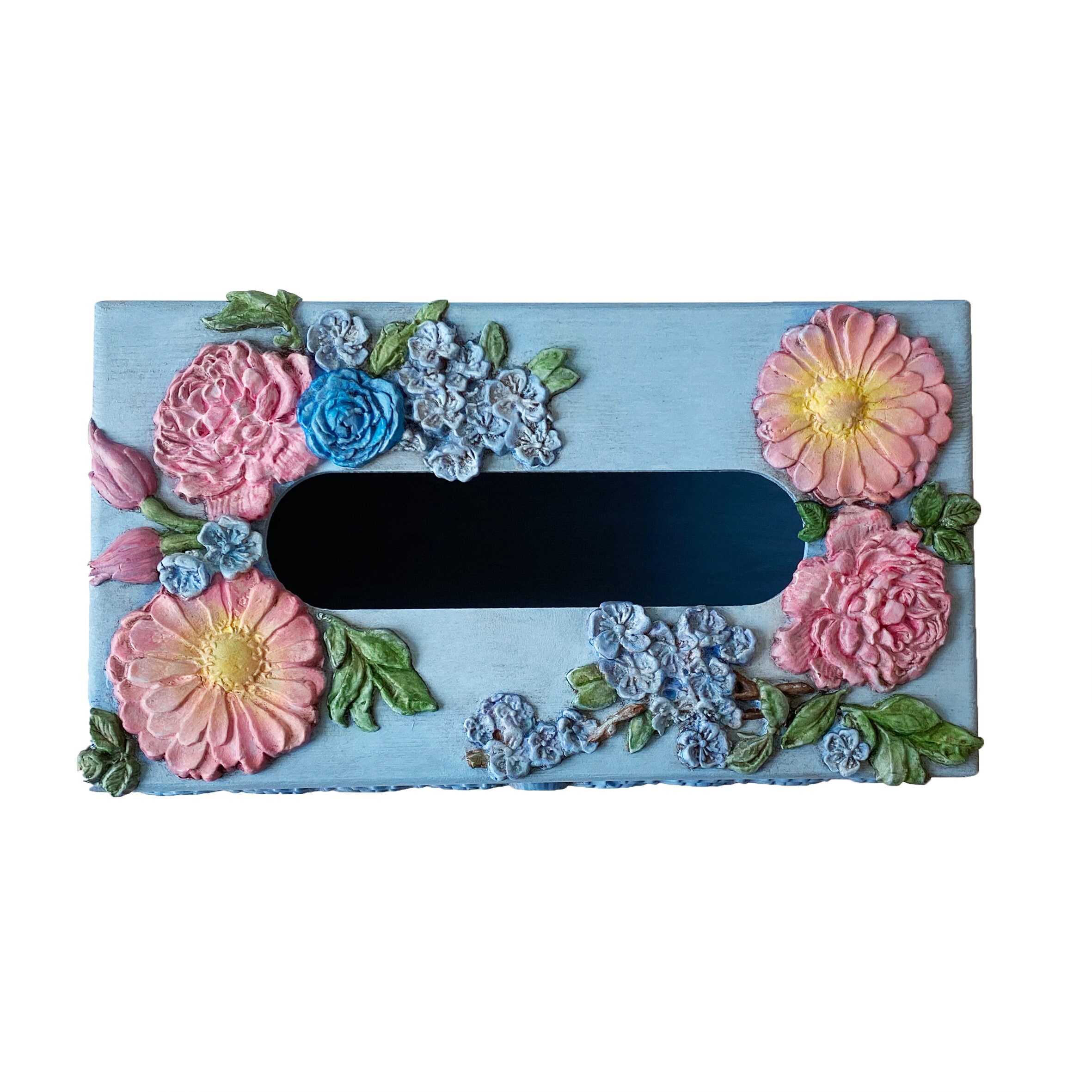 Handpainted Blue Flower Tissue Box, Tissue Box, Rectangle Tissue Box ...