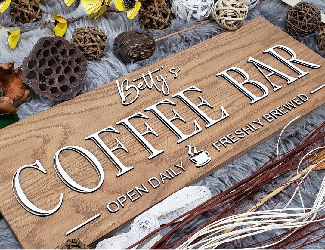 Customizable Rustic Wood Coffee Bar Sign - Personalized Last Name Decor ...