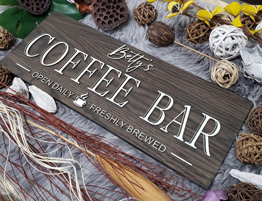 Customizable Rustic Wood Coffee Bar Sign - Personalized Last Name Decor ...