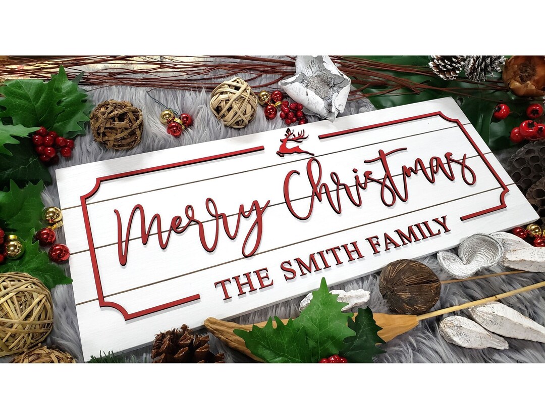 Personalized Christmas Sign With Last Name | Laser Cut | Shiplap Lines ...