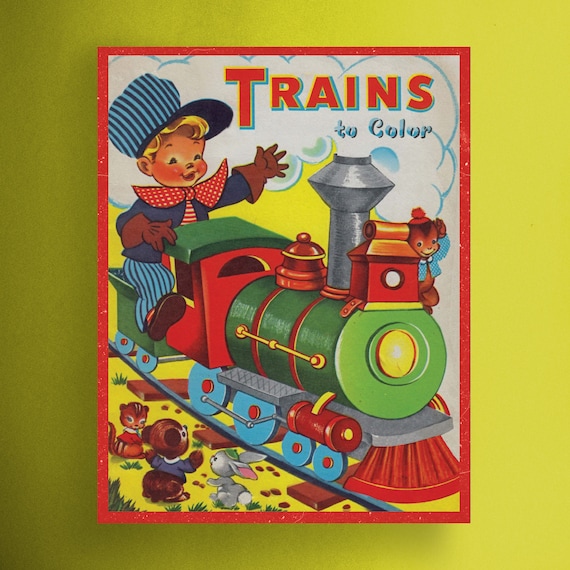 Trains to Color Coloring Book: A Vintage Coloring Book | Etsy