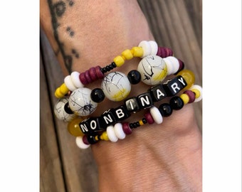 Nonbinary Bracelet, Non Binary Pride Bracelets, LGBTQ Gay Jewelry Yellow Purple White Black Seed ...