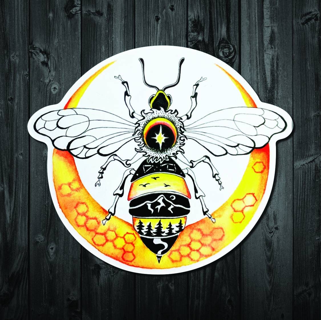 Blessed Bee Vinyl Sticker Art Nature Moon Mountain Pagan - Etsy