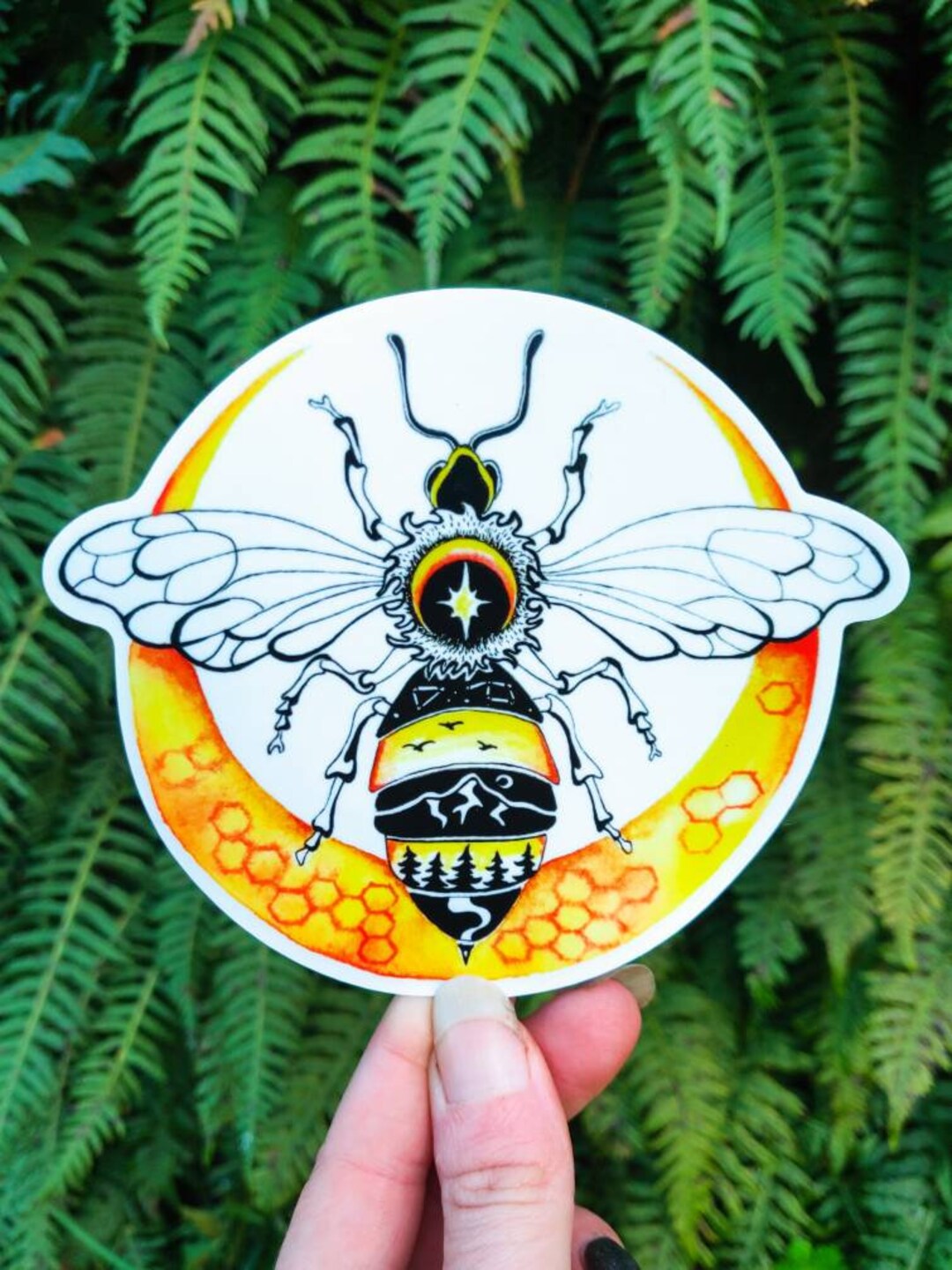 Blessed Bee Vinyl Sticker Art Nature Moon Mountain Pagan - Etsy