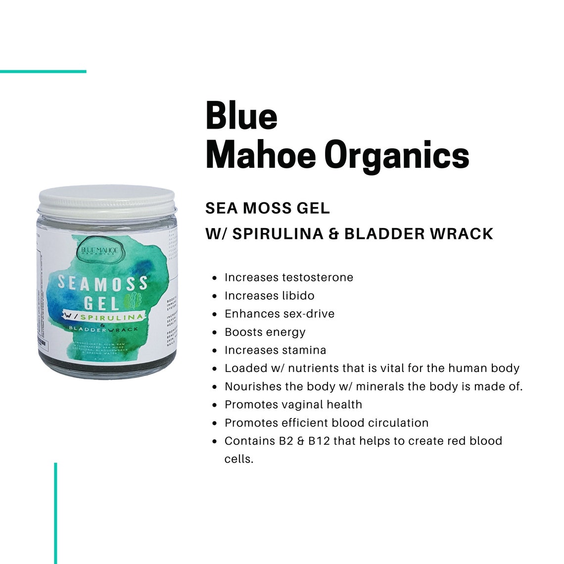 Blue Mahoe Organics Sea Moss Gel With Spirulina and Bladderwrack Made ...