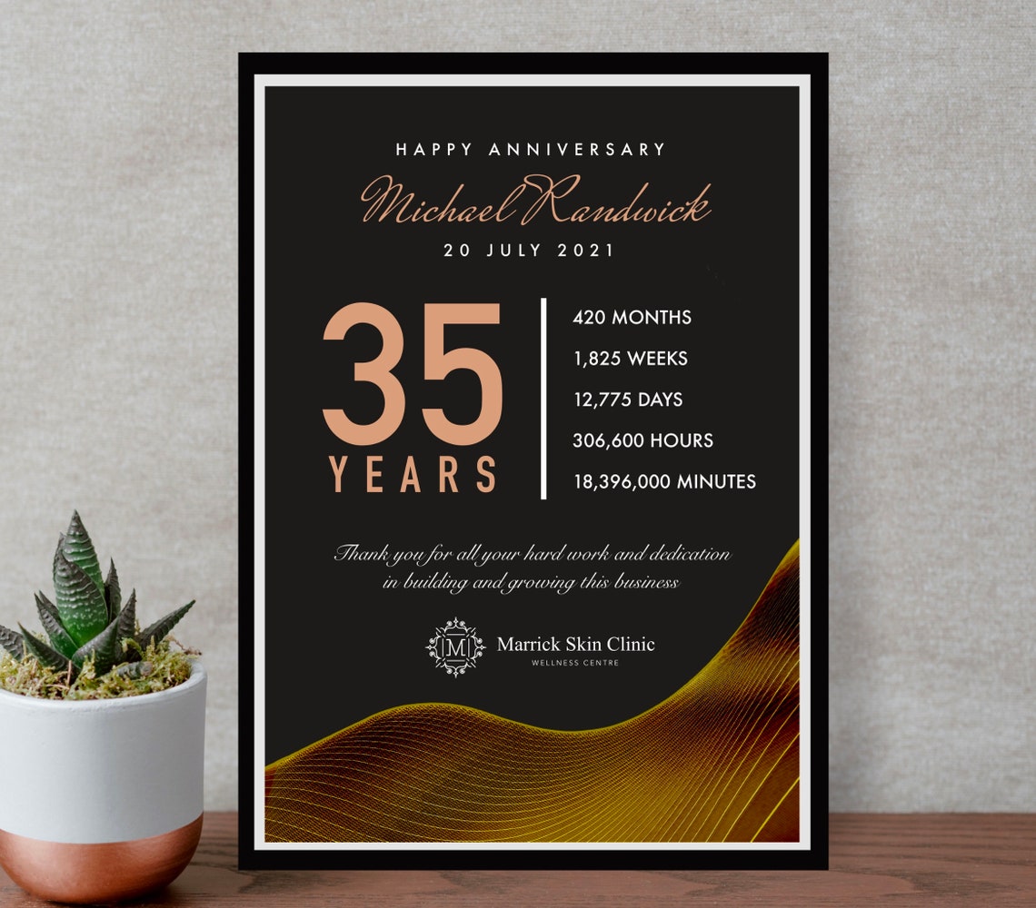35th Work Anniversary Print 35 Year Employee Gift Work | Etsy