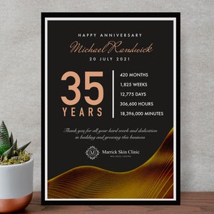 35th Work Anniversary Print, 35 Year Employee Gift, Work Anniversary ...