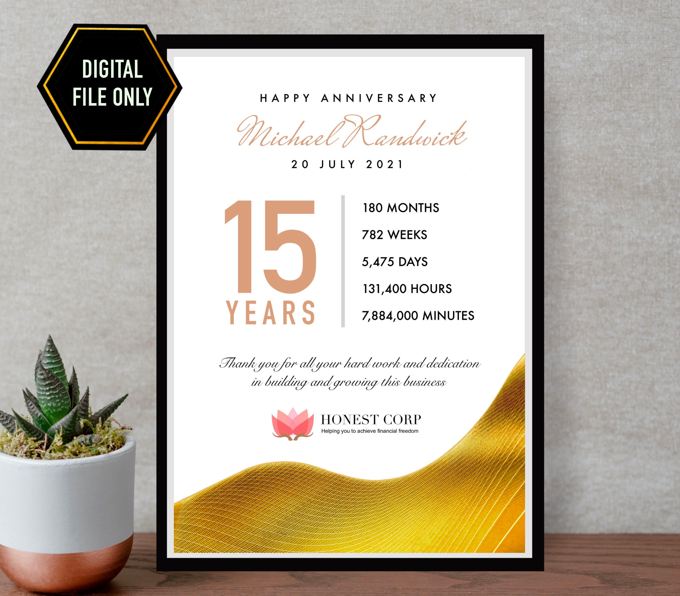 15th Work Anniversary Print, 15 Year Employee Gift, Work Anniversary ...