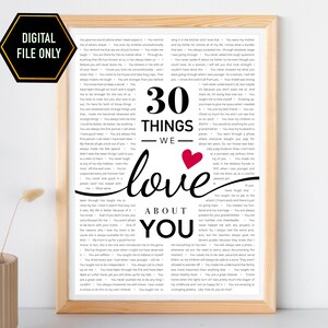 30 Things We Love About You, 30th Birthday Gift, 30th Bday Ideas, 30th ...