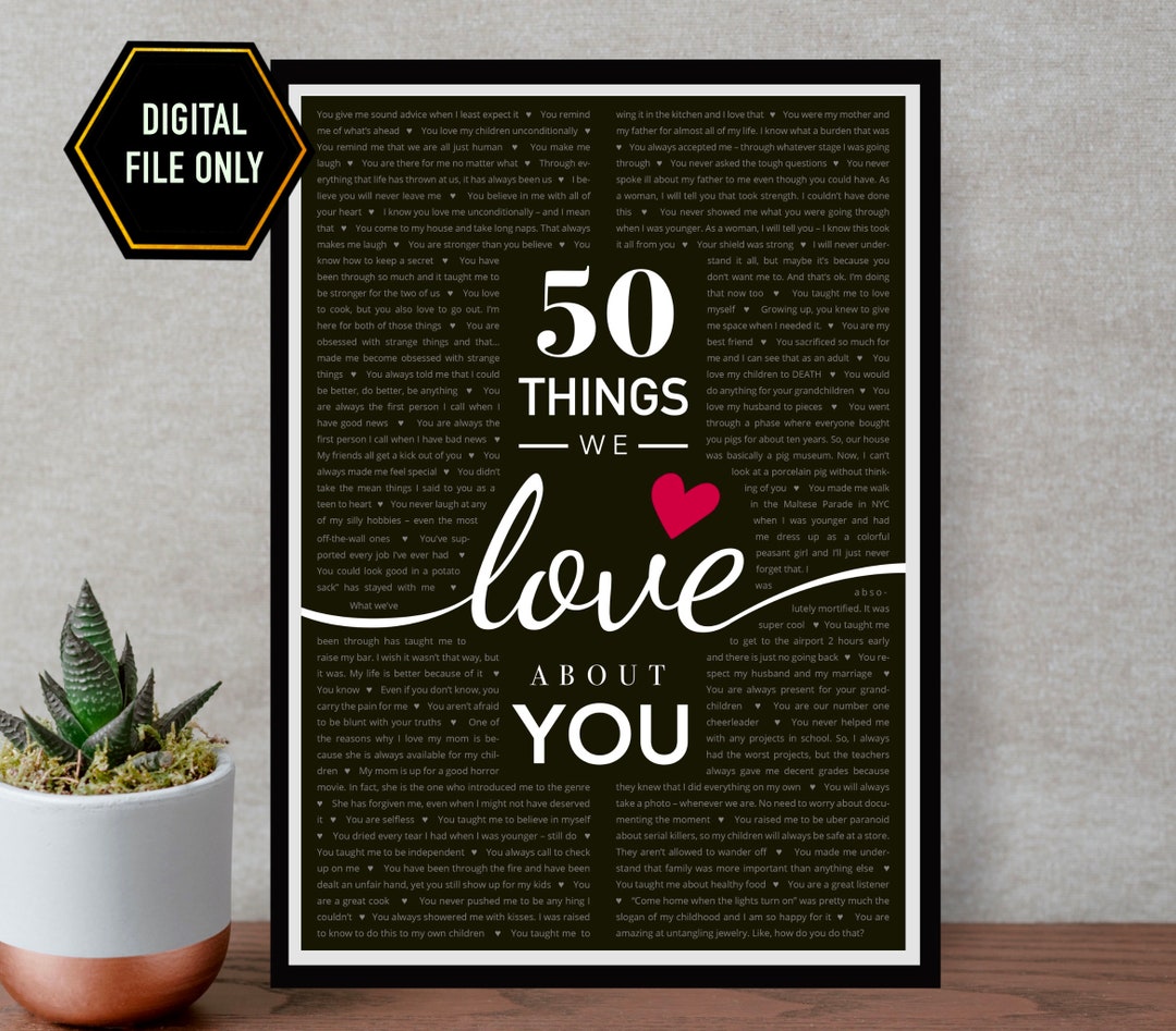 50 Things We Love About You 50th Birthday Gift 50th Bday - Etsy Australia