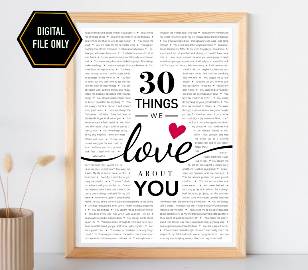 30th Birthday Gift, 30 Things We Love About You (digital File) - Etsy