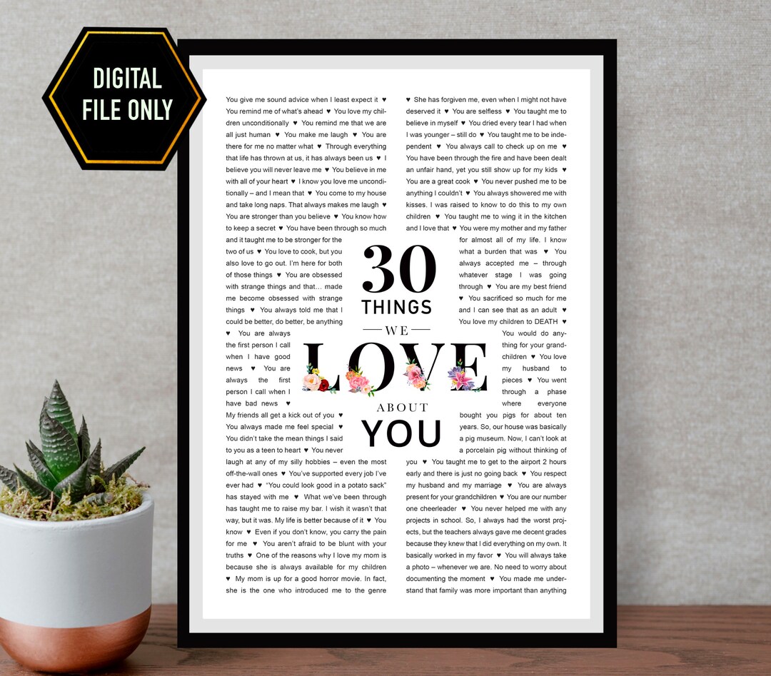 30 Things We Love About You, 30th Birthday Gift, 30th Bday Ideas, 30th ...
