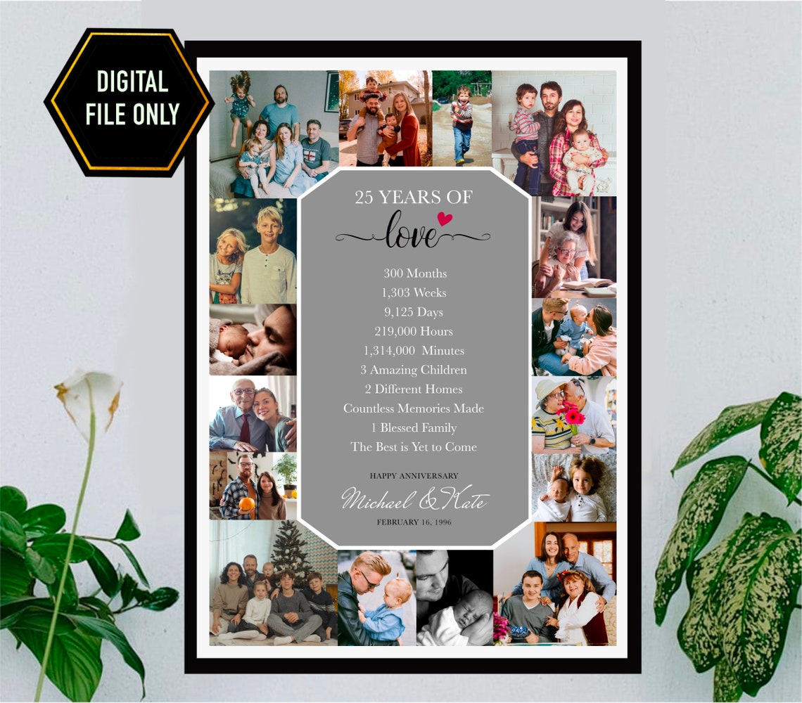 25 year wedding anniversary photo gift personalized 25th | Etsy
