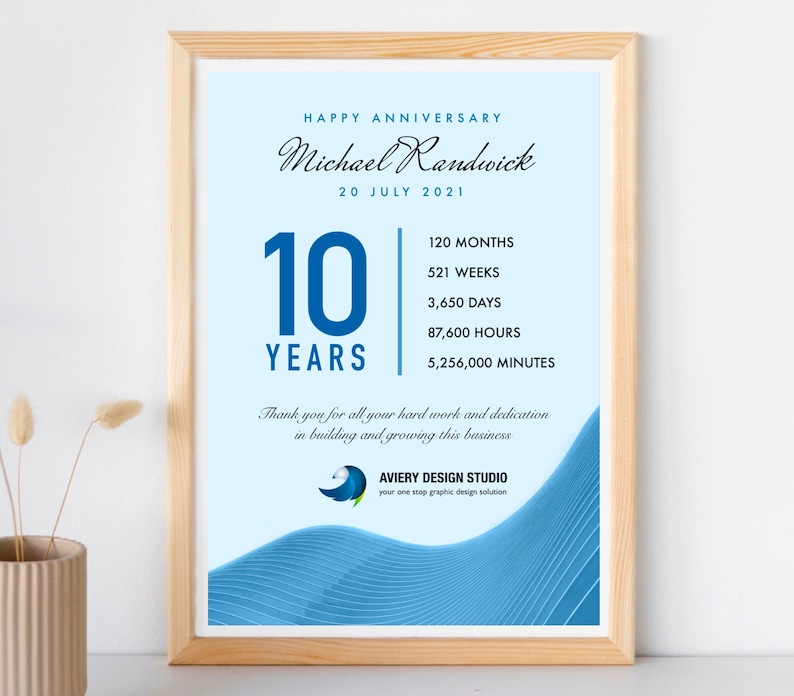 10th Work Anniversary Print 10 Year Employee Gift Work - Etsy