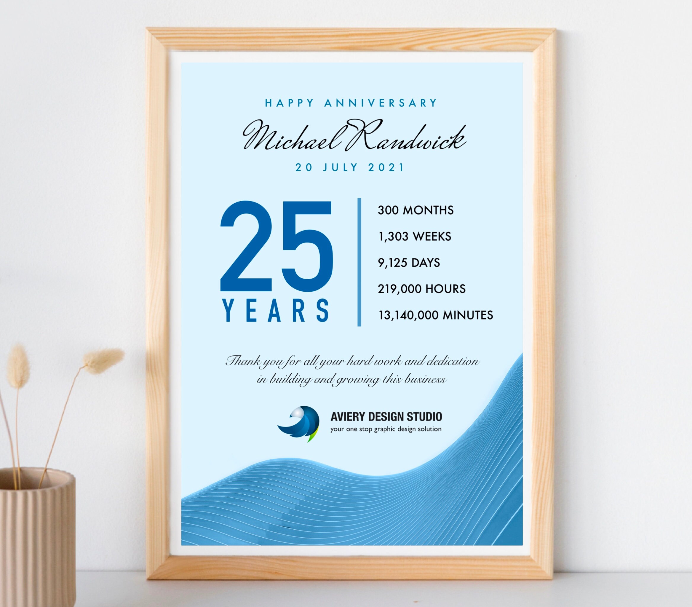 25th Work Anniversary Print 25 Year Employee Gift Work | Etsy