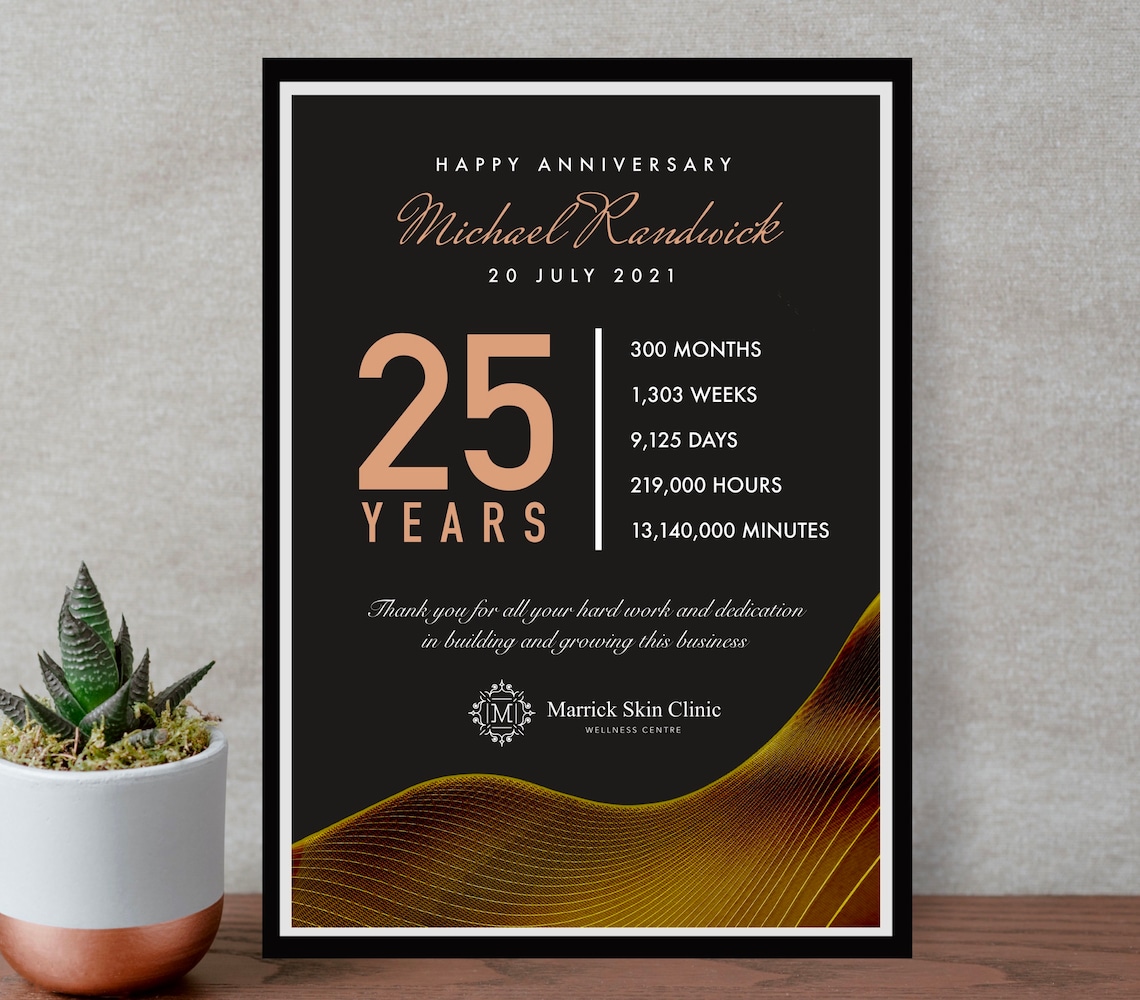 25th Work Anniversary Print 25 Year Employee Gift Work - Etsy