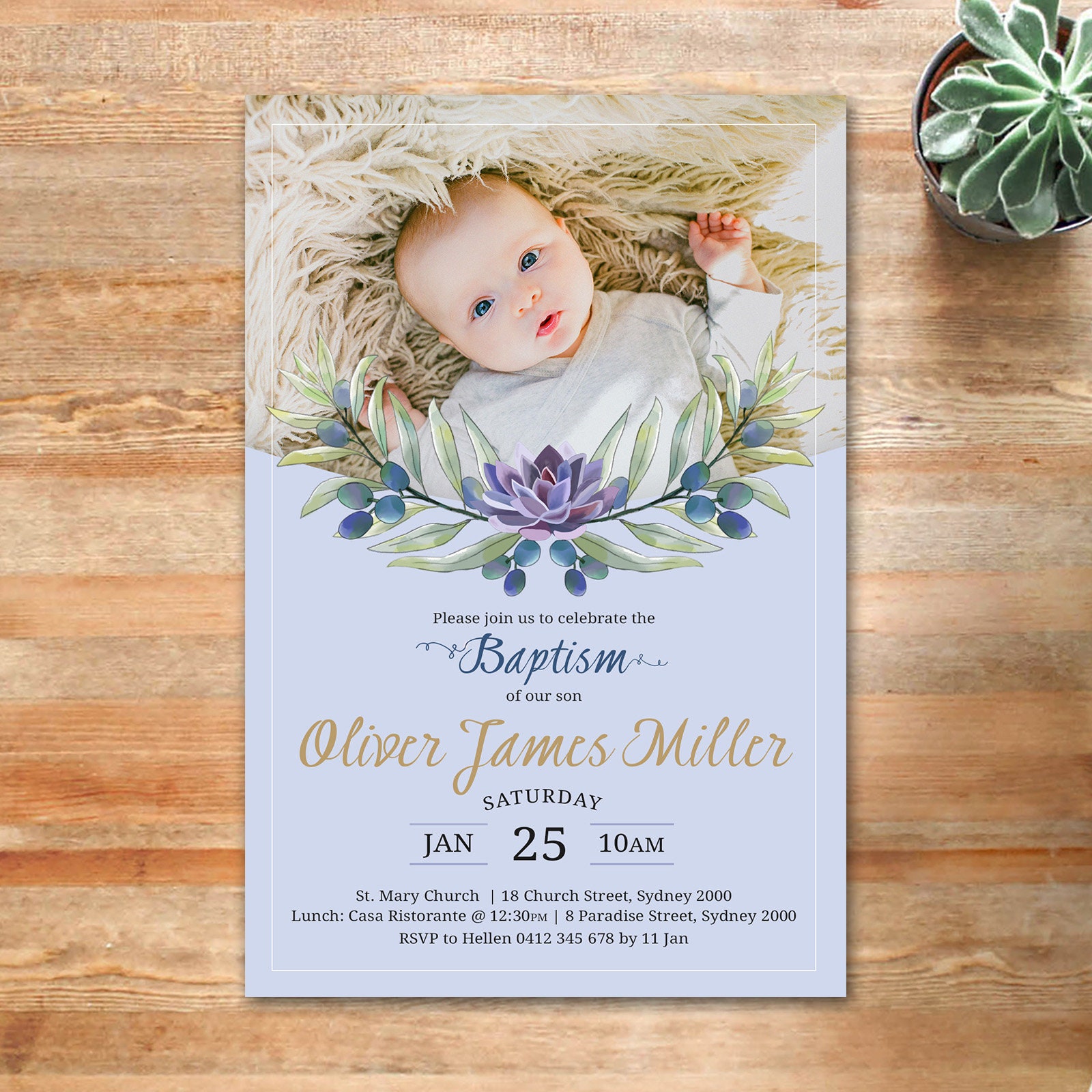Woodland Themed Boy Baptism Invitation Template Printable Baptism 