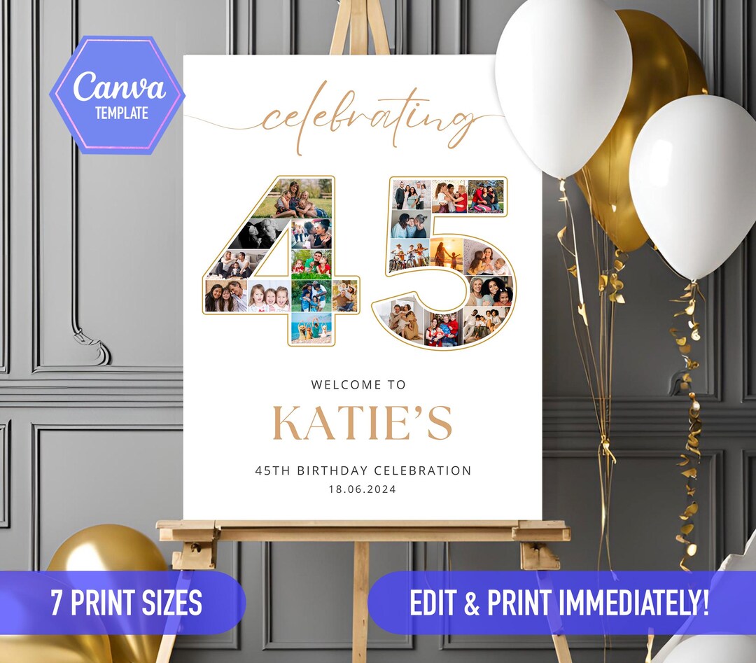 45th Birthday Sign Photo Collage, 45th Bday Ideas, 45th Birthday ...