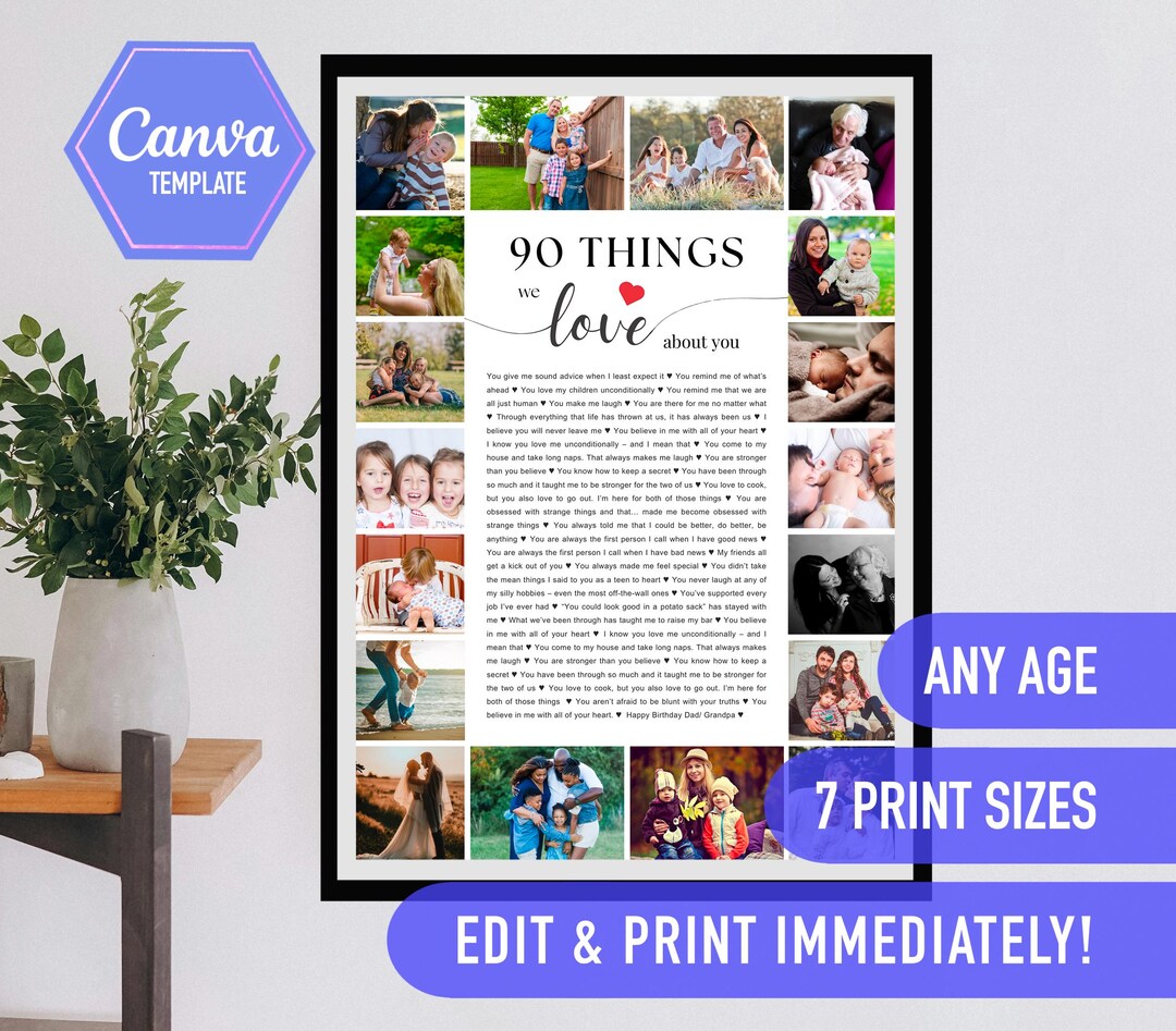 90 Reasons We Love You, 90th Birthday Gift, 90 Things We Love You ...