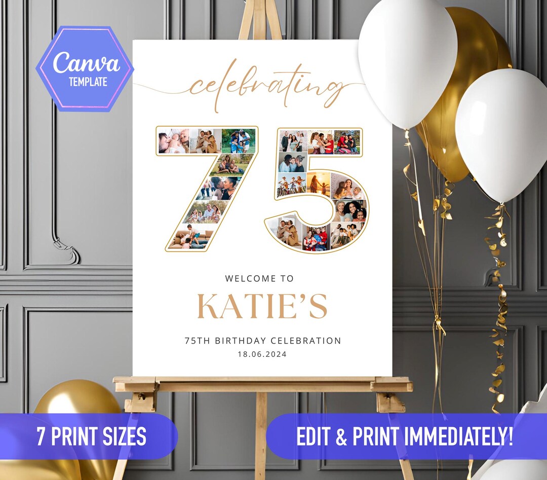 75th Birthday Sign Photo Collage, 75th Bday Ideas, 75th Birthday ...