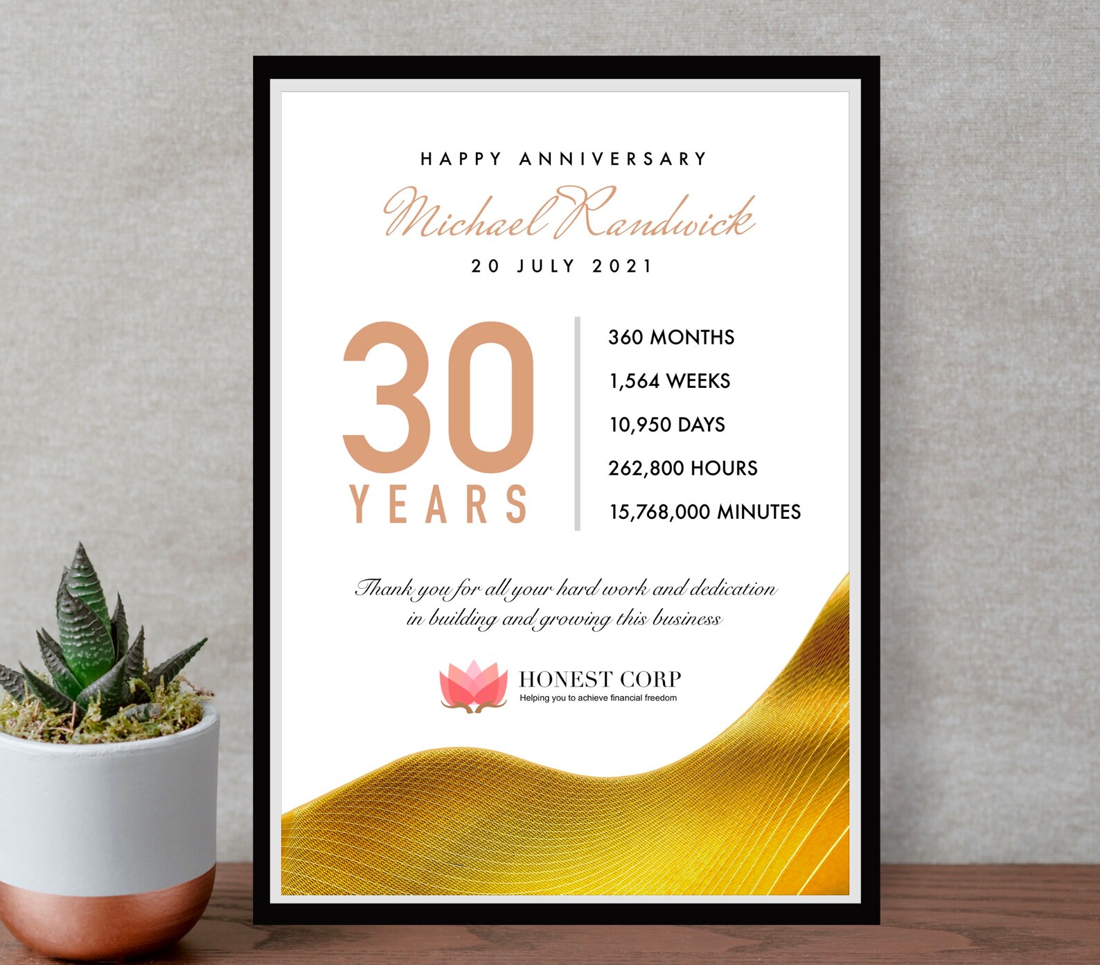 30th Work Anniversary Print 30 Year Employee Gift Work Etsy