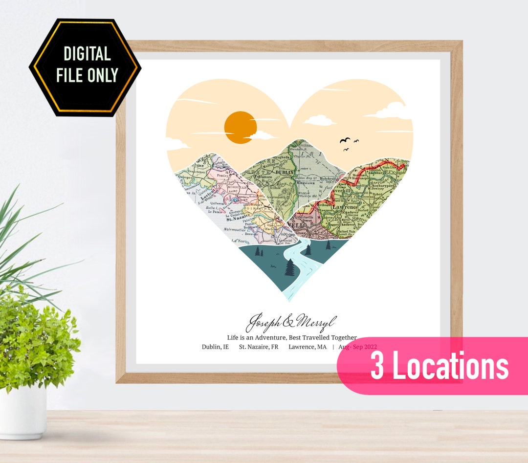 Personalised Anniversary, Adventure Map, Travel Map, Journey Map, Heart ...