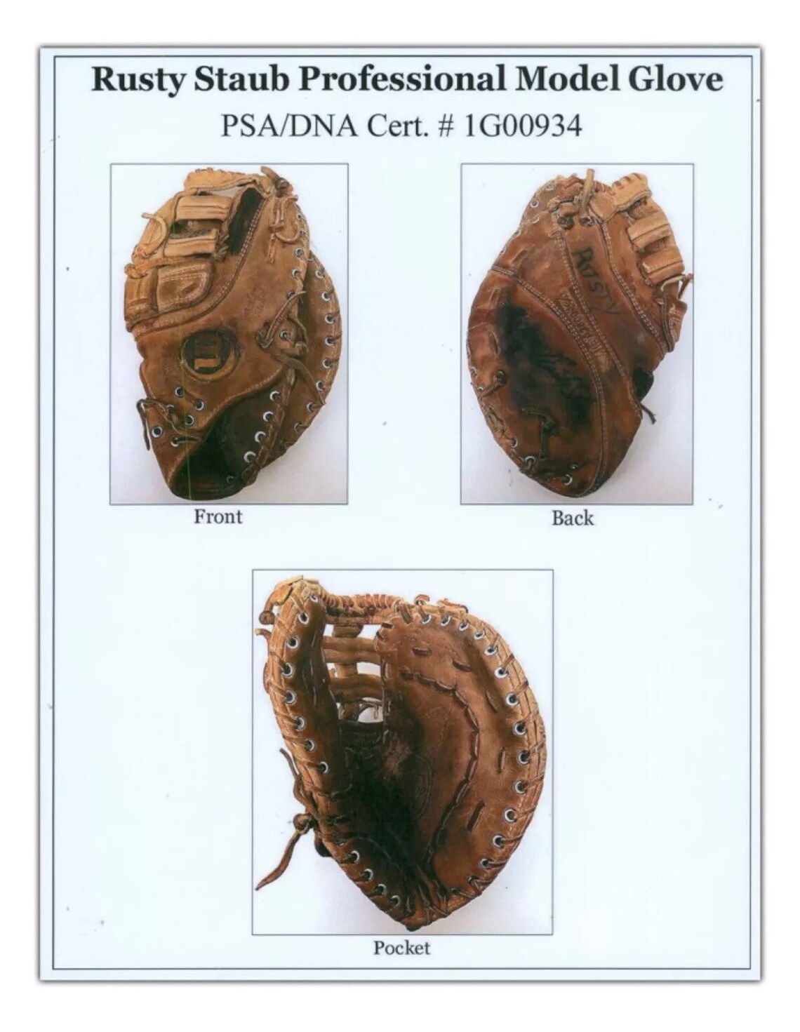 Rusty Staub Signed Game Used First Baseman’s Glove PSA LOA Mets Expos ...