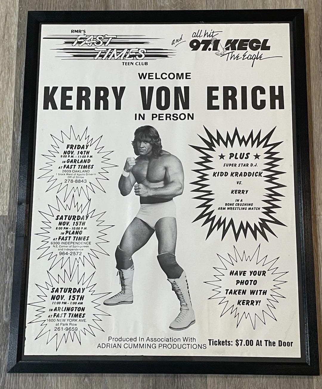 Kerry Von Erich Early Pro Wrestling Original Vintage Promo Poster ...