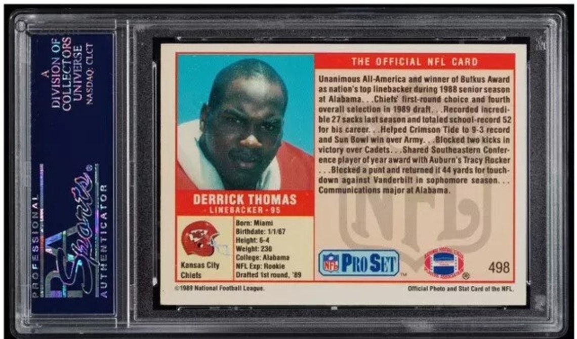 1989 Pro Set #498 Derrick Thomas Signed Rookie Card RC Authentic PSA ...