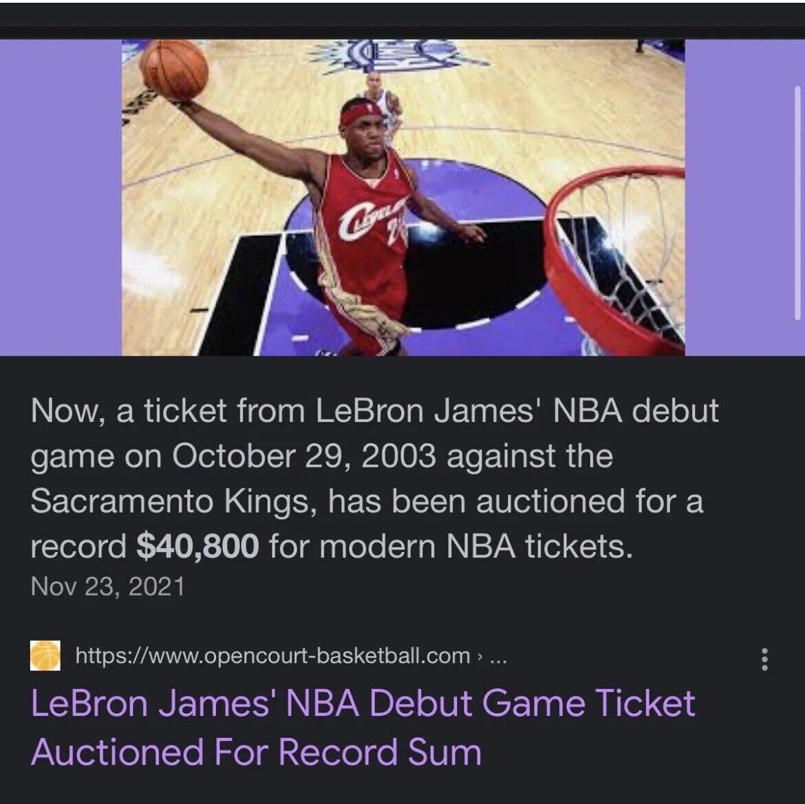 Lebron James Record Breaking OCT. 29, 2003 NBA Debut Game Full Ticket ...