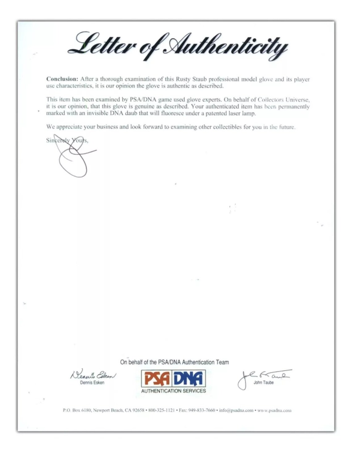 Rusty Staub Signed Game Used First Baseman’s Glove PSA LOA Mets Expos ...