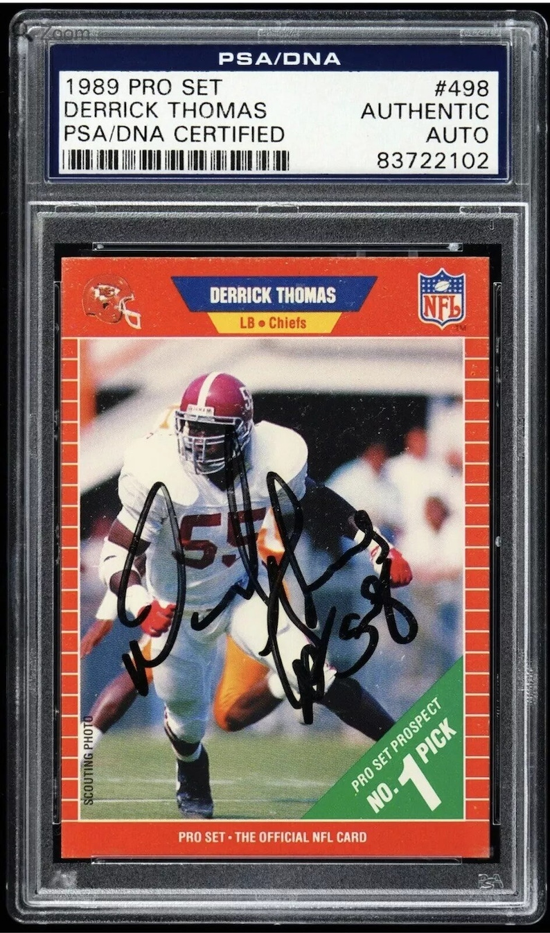 1989 Pro Set #498 Derrick Thomas Signed Rookie Card RC Authentic PSA ...