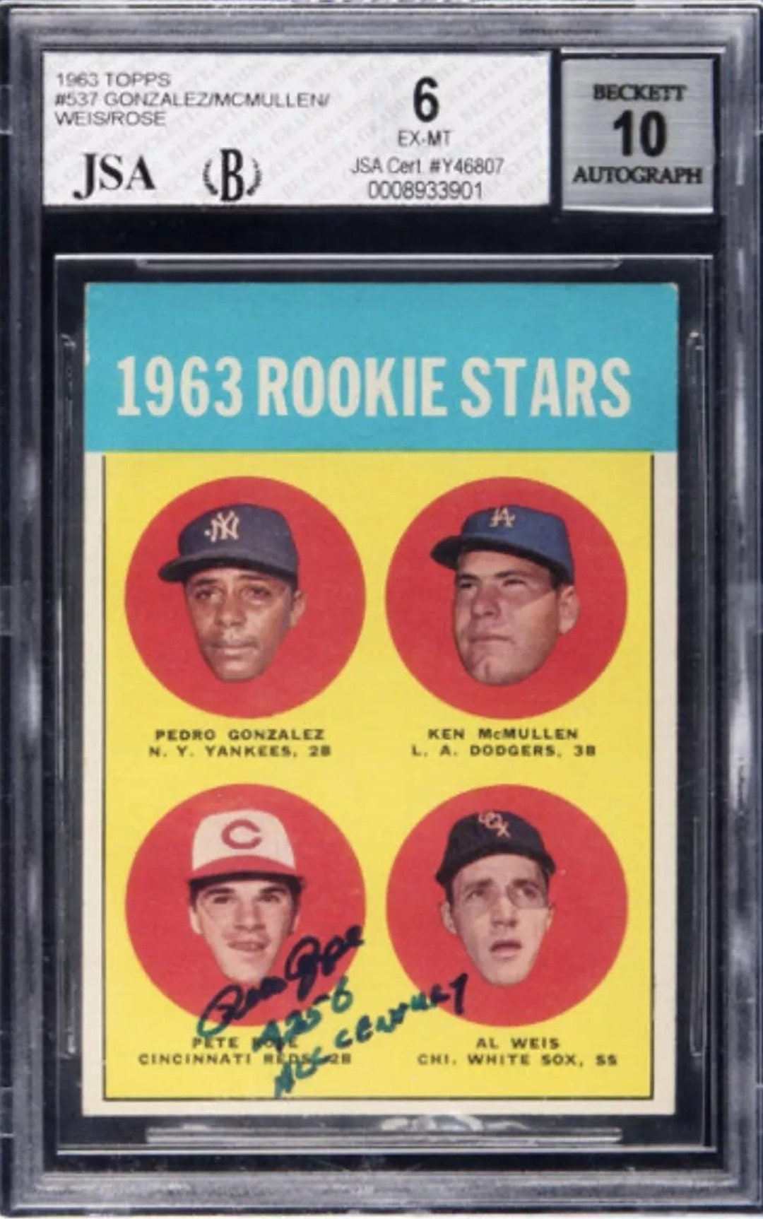 1963 Topps # 537 Pete Rose Signed Rookie Card RC BVG 6 AUTO 10 Absolute ...