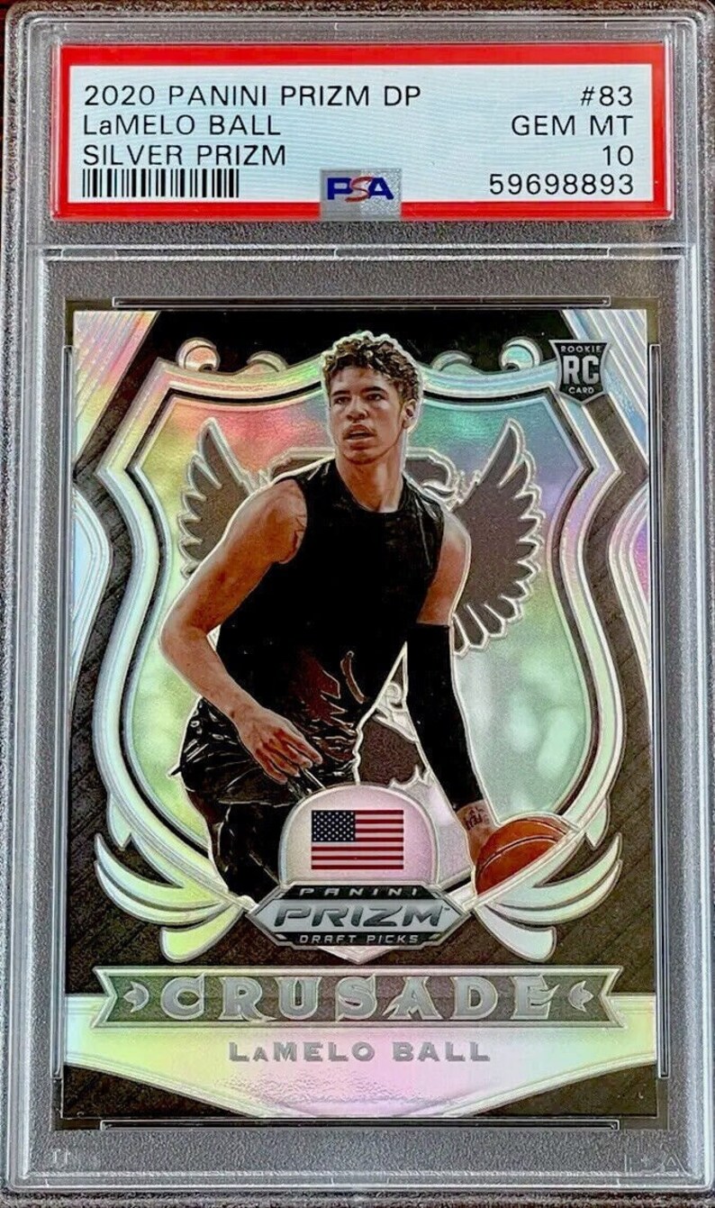 2020-21 Prizm Draft Picks Lamelo Ball Crusade Silver Rookie #83 PSA 10 ...