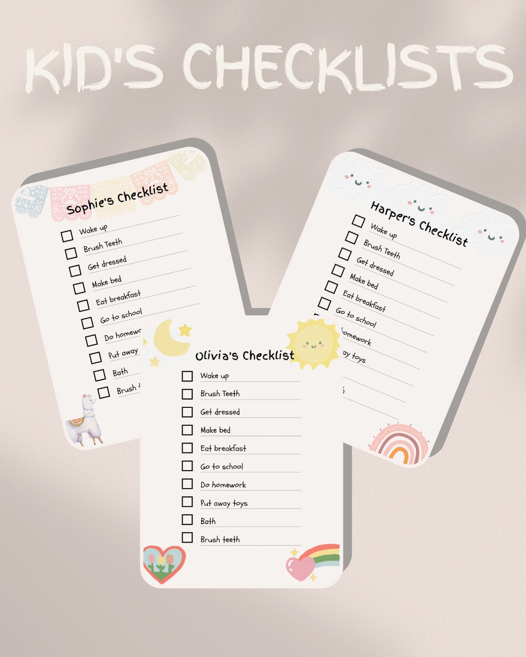 Kids Checklist Schedule Printable Editable Chore Chart Llama and ...