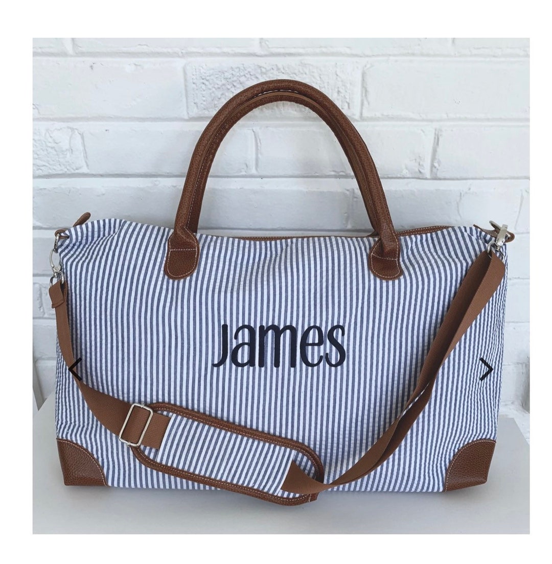 Personalized Weekender Bag, Seersucker Weekender, Personalized Duffel ...