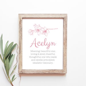 Acelyn Baby Name Meaning Baby Names Nursery Sign Girl Names Printables ...
